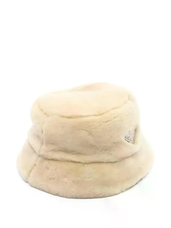 Prada 2010s Logo-plaque Fur Bucket Hat - Neutrals