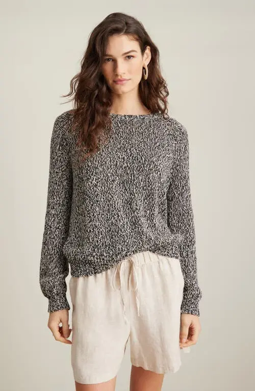 Nordstrom Crewneck Raglan Sweater - Black- Beige Marl