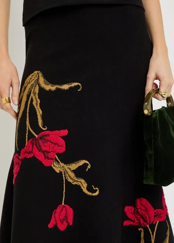 Erdem Floral Intarsia Knit Midi Skirt - Black