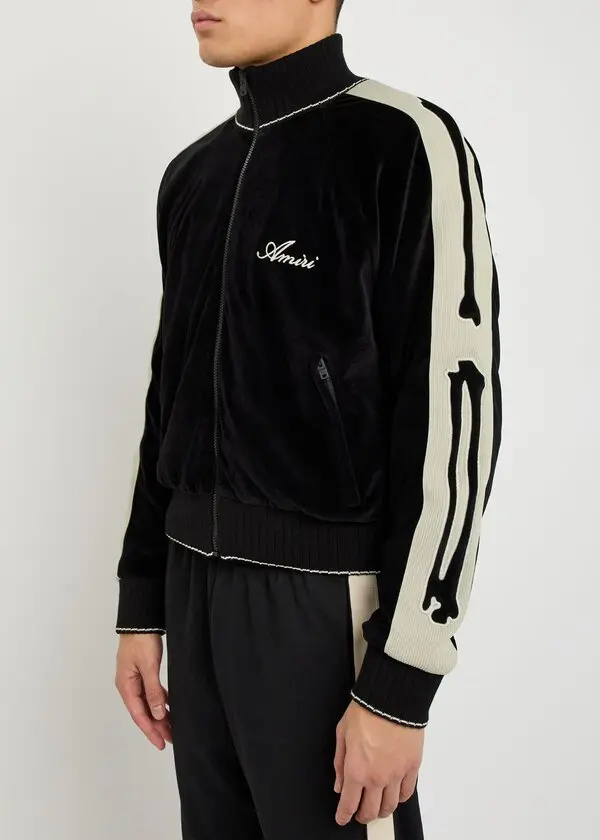 Amiri Bones Appliquéd Velour Track Jacket