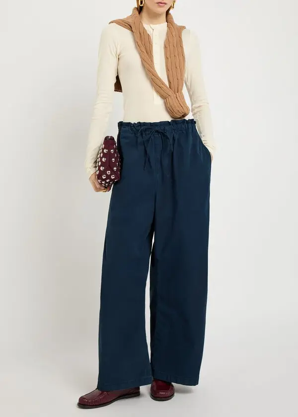Polo Ralph Lauren Cotton-poplin Barrel-leg Trousers - Navy