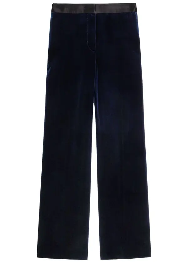 Victoria Beckham Flared-leg Velvet Trousers - Navy