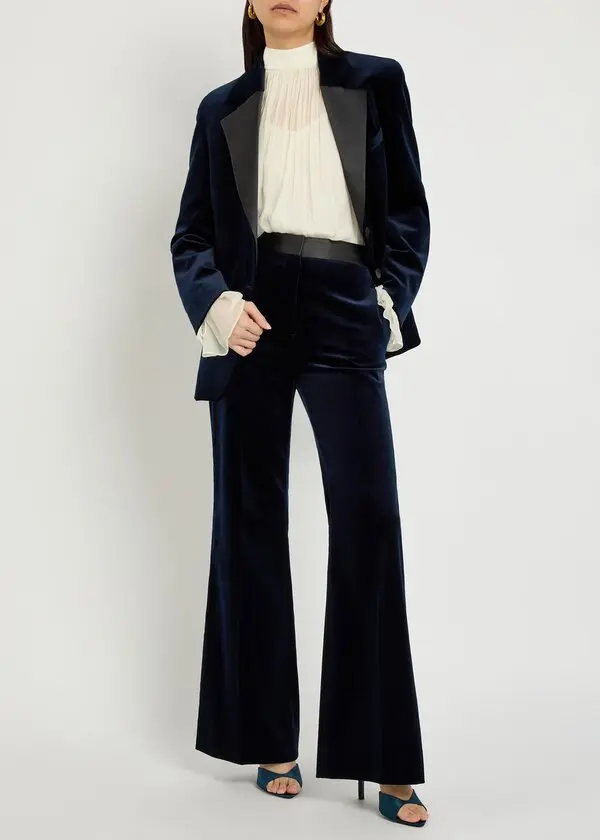 Victoria Beckham Flared-leg Velvet Trousers - Navy