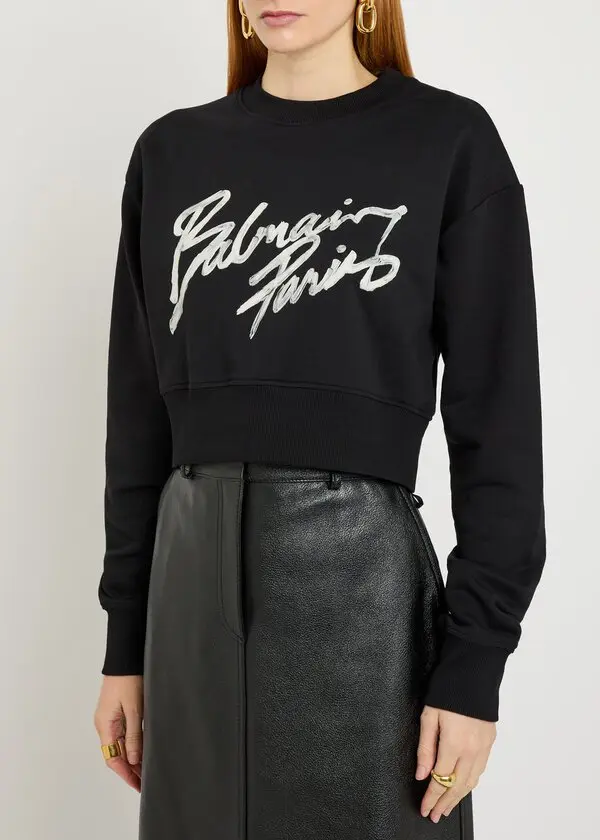 Balmain Logo-print Cropped Cotton Sweatshirt