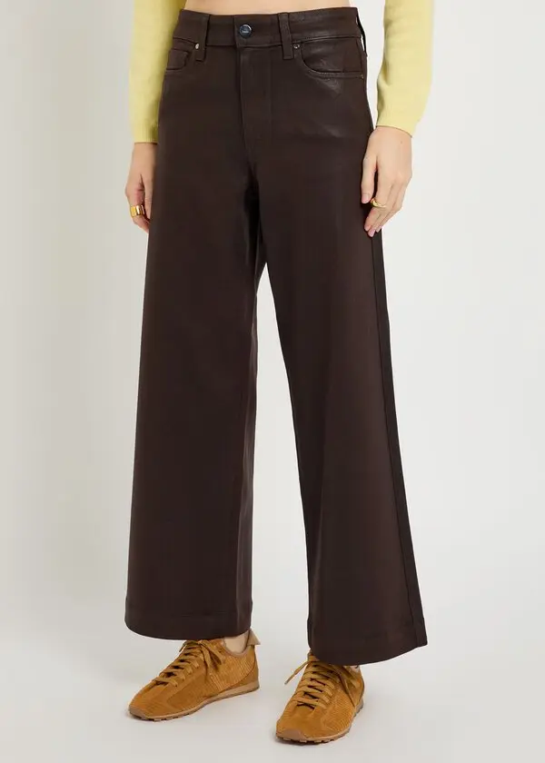 Paige Coated Wide-leg Jeans - Brown