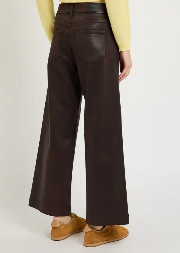 Paige Coated Wide-leg Jeans - Brown