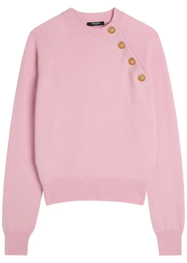 Balmain Embellished Wool And Cashmere-blend Jumper - Rose