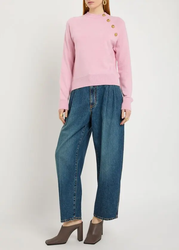 Balmain Embellished Wool And Cashmere-blend Jumper - Rose