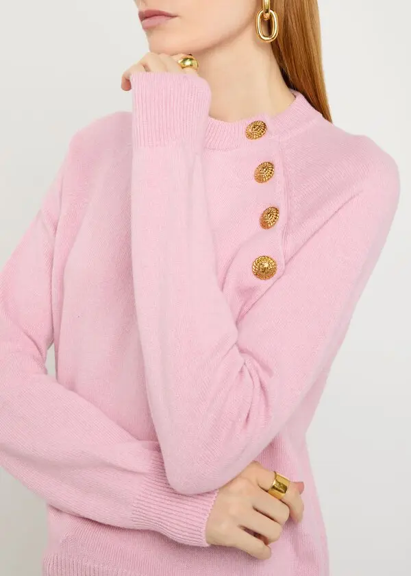 Balmain Embellished Wool And Cashmere-blend Jumper - Rose