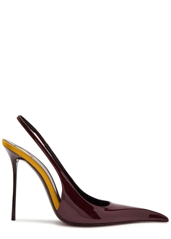 Saint Laurent Amalia 110 Patent Leather Slingback Pumps - Brown