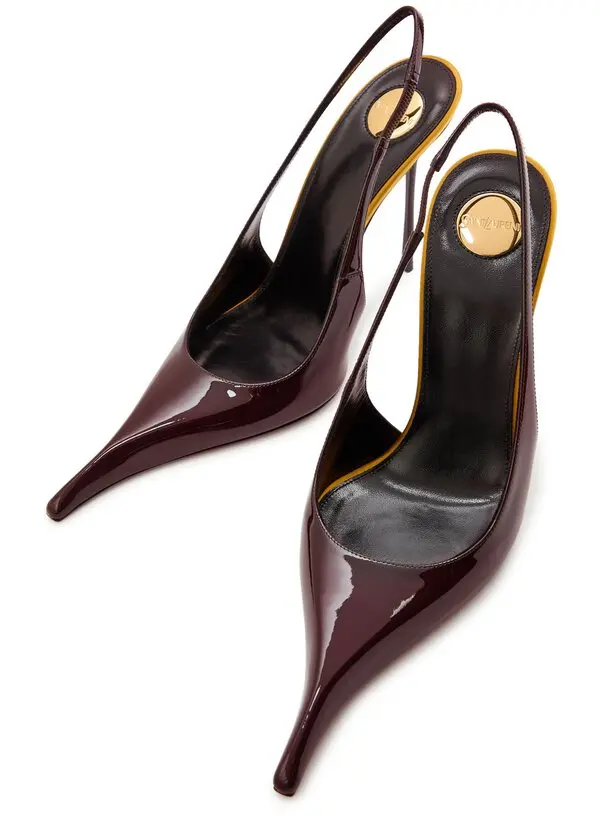 Saint Laurent Amalia 110 Patent Leather Slingback Pumps - Brown