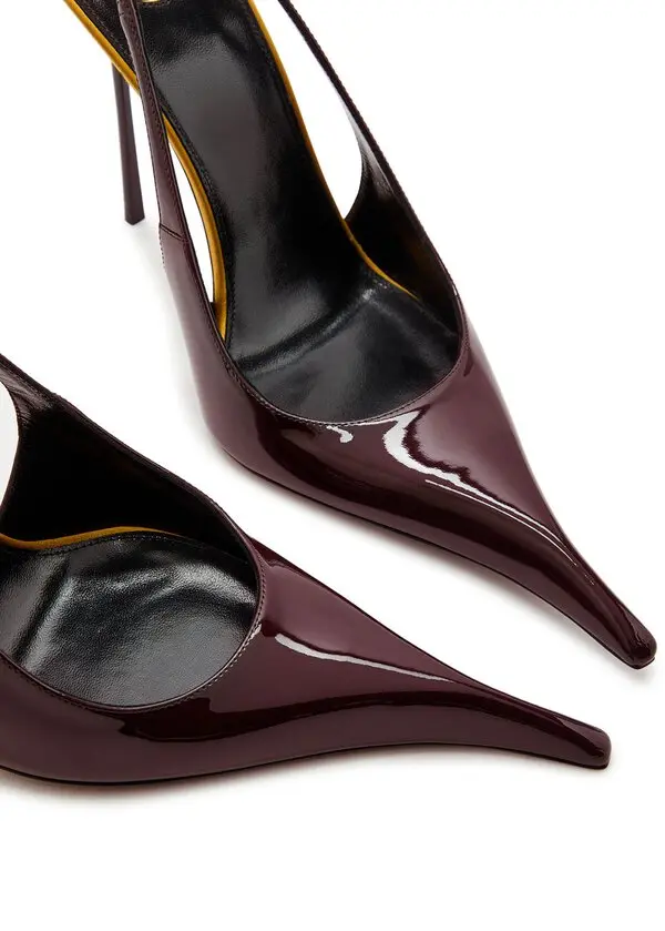 Saint Laurent Amalia 110 Patent Leather Slingback Pumps - Brown