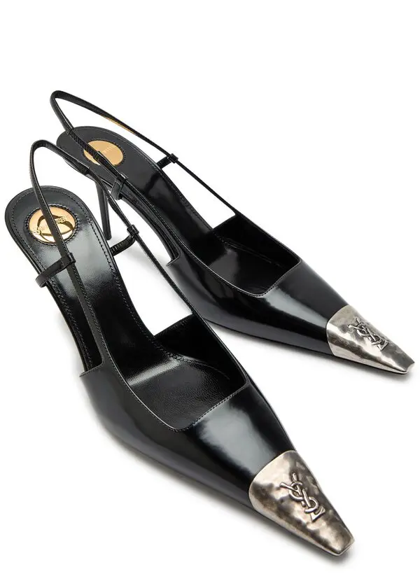 Saint Laurent Jeanne 75 Patent Leather Slingback Pumps - Black