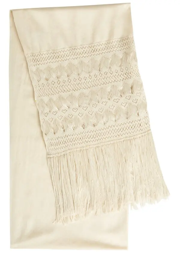 HEIRLOME Rebozo Arturo Estrada Fringed Silk Shawl - Ivory