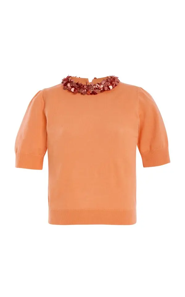 Ulla Johnson Jude Embellished Merino Wool Top - Orange