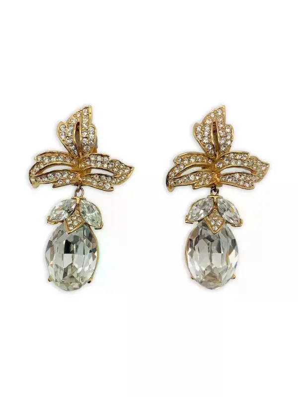 JENNIFER GIBSON JEWELLERY 1980s Leaf Crystal Drop Earrings - Gold