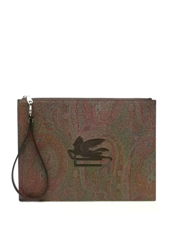 Etro Paisley-print Logo-embroidered Clutch - Brown