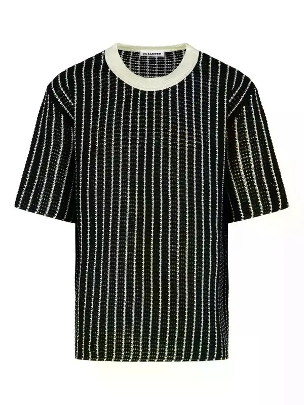 JIL SANDER Crochet Striped T-shirt - Black