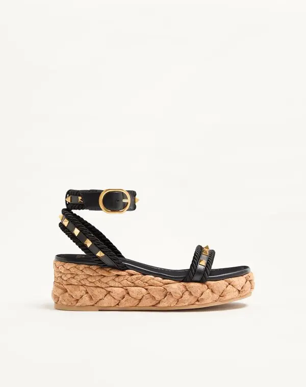 Valentino Garavani Rockstud Flatform Sandal - Black/natural