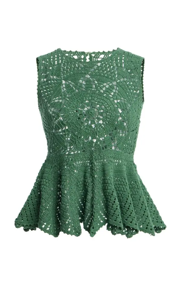 Ulla Johnson Cora Hand-crocheted Cotton Peplum Top - Green