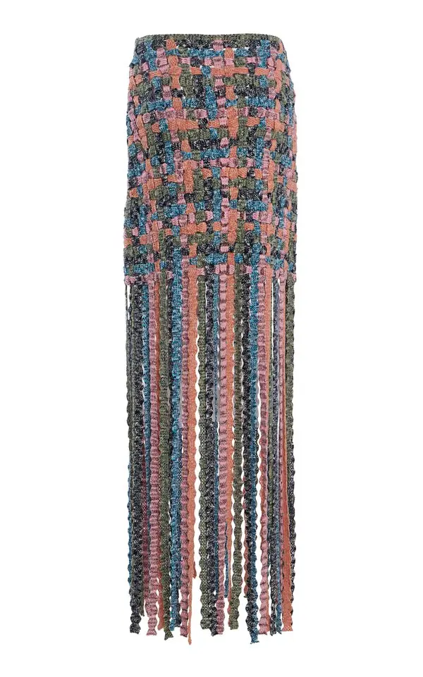 Ulla Johnson Fringed Macramé Cotton Knit Midi Skirt - Multi