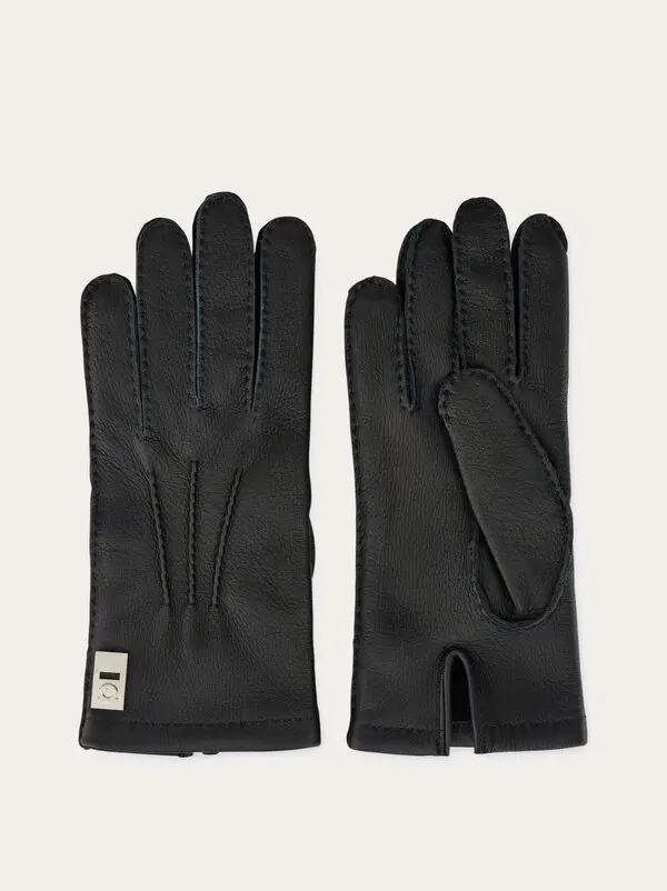 FERRAGAMO Leather Gloves With Gancini Logo - Black