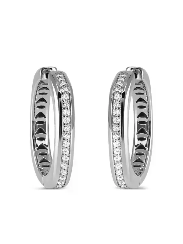 FULLORD 18k White Gold Diamond Belt Hoop Earrings - Silver