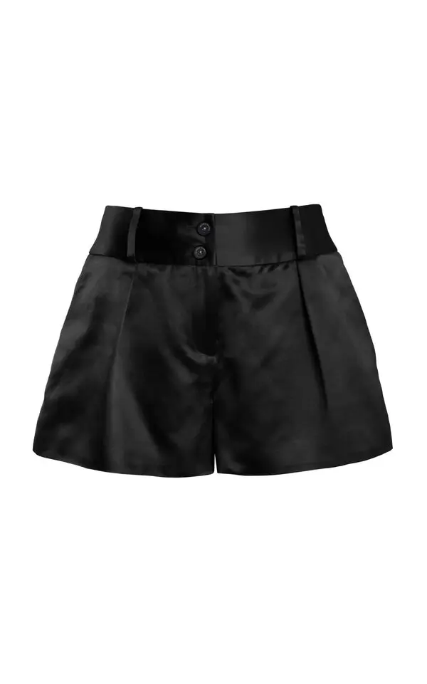 Brandon Maxwell The Whit Pleated Silk Mini Shorts