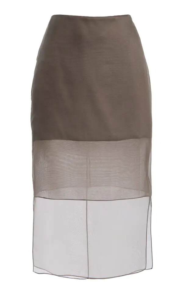 Brandon Maxwell The Brett Sheer-overlay Silk Midi Skirt - Neutral