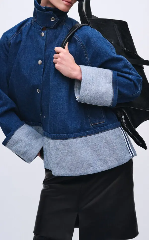 Brandon Maxwell Wells Cuffed Denim Jacket