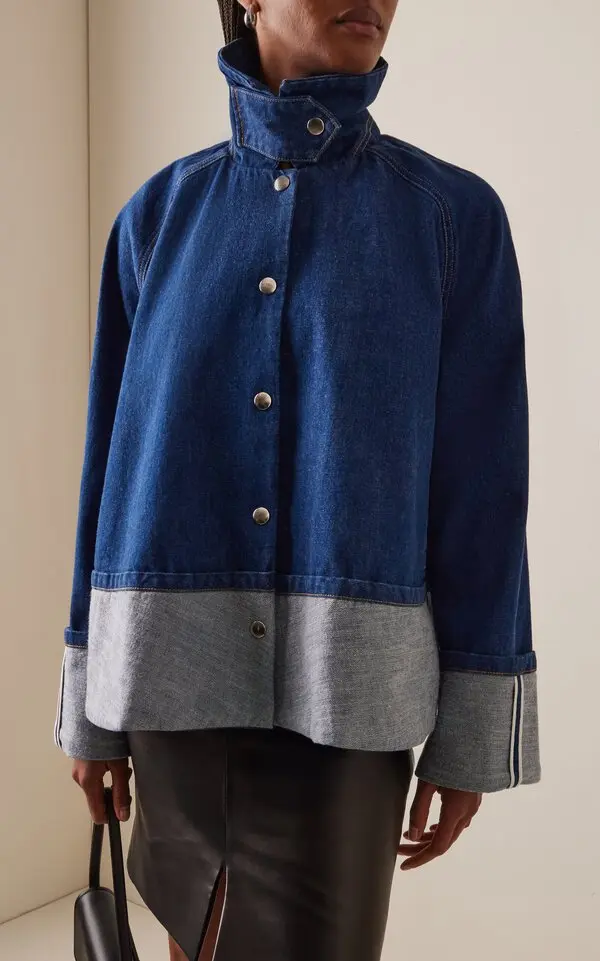 Brandon Maxwell Wells Cuffed Denim Jacket