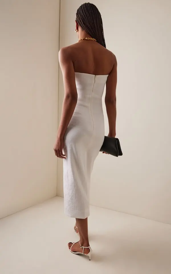Brandon Maxwell The Ames Strapless Linen-blend Midi Dress