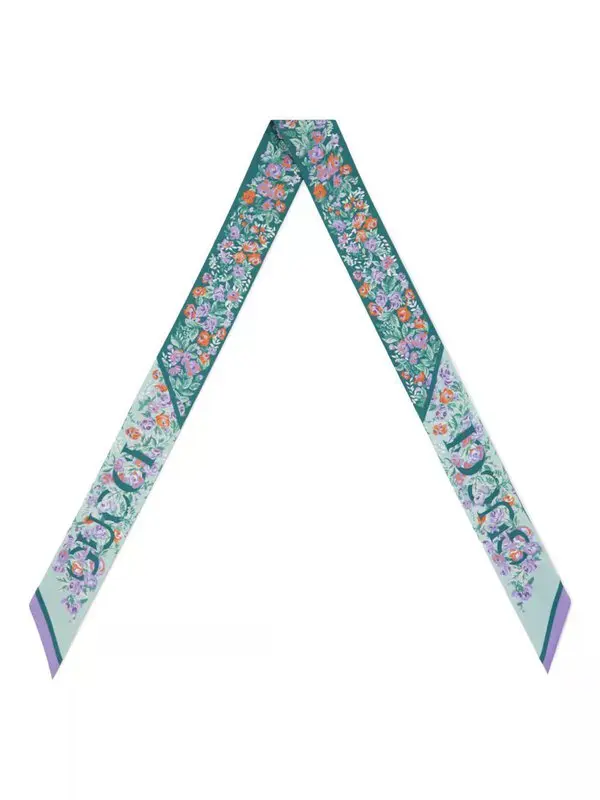 Gucci Floral-print Twill Ribbon Scarf - Green