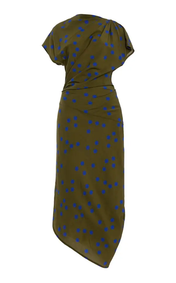 Proenza Schouler Polka Dot Draped Midi Dress - Green