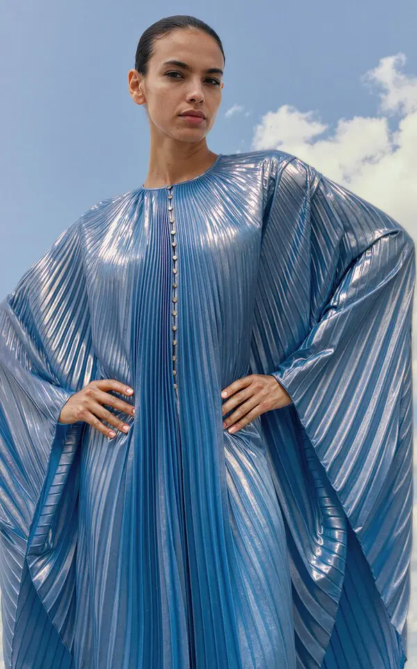 SEMSEM Pleated Lamé Kaftan Dress