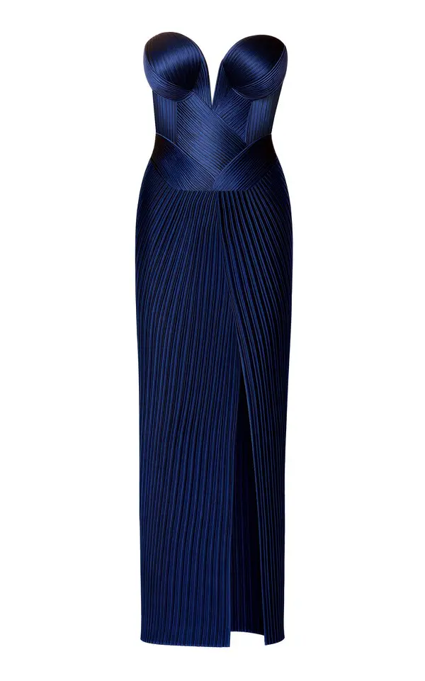 SEMSEM Engineered Plissé Bustier Maxi Dress