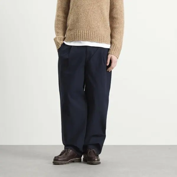 Folk Wide Fit Trousers - Ash Navy Brushed Twill