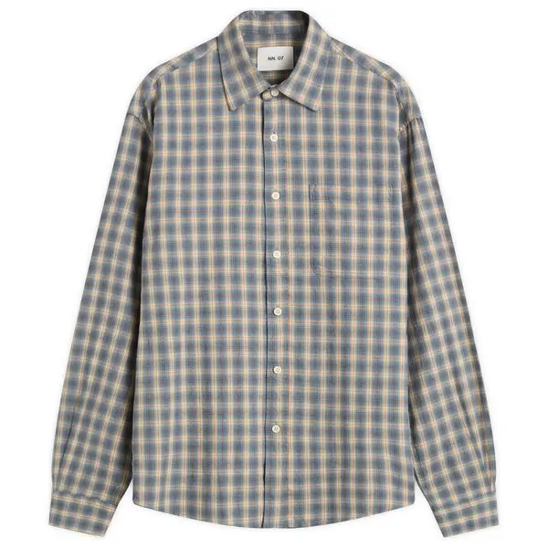 Nn07 Deon Check Flannel Shirt - Blue Check