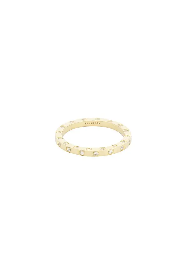 AZLEE Scattered Diamond Band Ring - 18k Yellow Gold & White Diamond