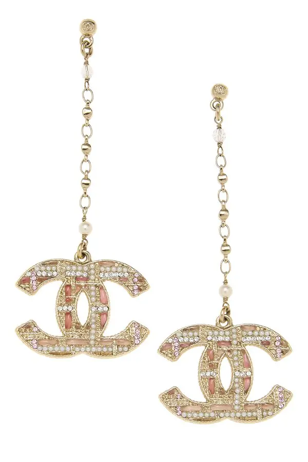 Chanel Cc Dangle Earrings - Pink