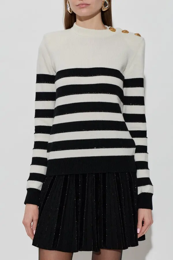 Balmain Striped Sequined Sweater - Black