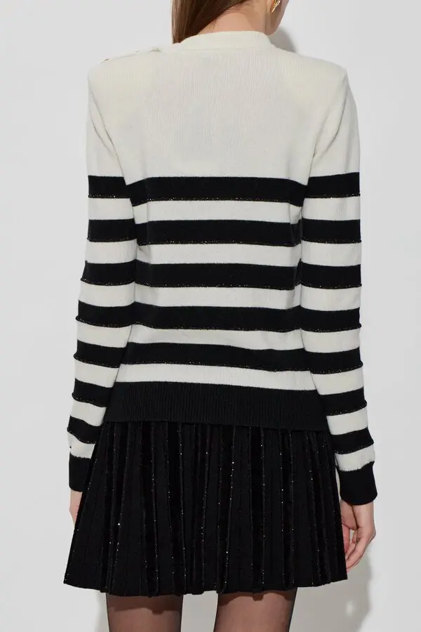 Balmain Striped Sequined Sweater - Black