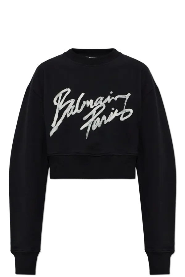 Balmain Cropped Sweatshirt With Logo - Black
