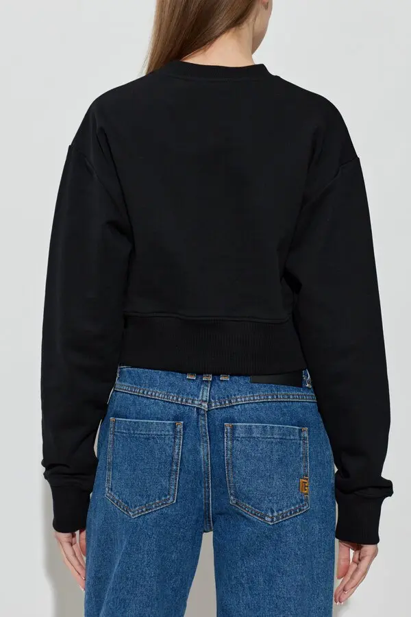 Balmain Cropped Sweatshirt With Logo - Black