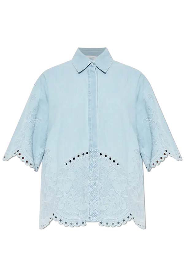 Zimmermann Denim Shirt With Openwork Trim - Blue