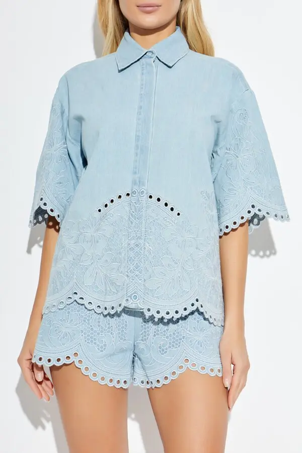 Zimmermann Denim Shirt With Openwork Trim - Blue