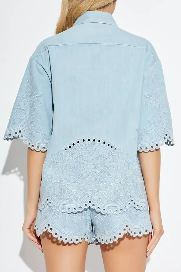 Zimmermann Denim Shirt With Openwork Trim - Blue