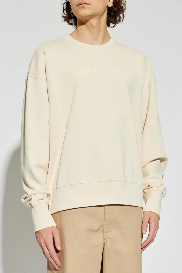 Alexander McQueen Sweatshirt With Velvet Logo - Cream