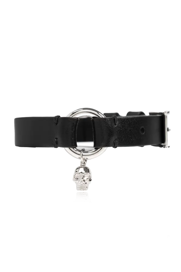 Alexander McQueen Leather Bracelet With Skull Pendant - Black