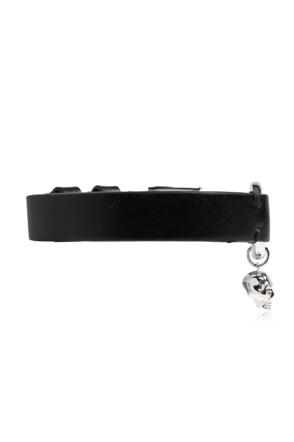 Alexander McQueen Leather Bracelet With Skull Pendant - Black